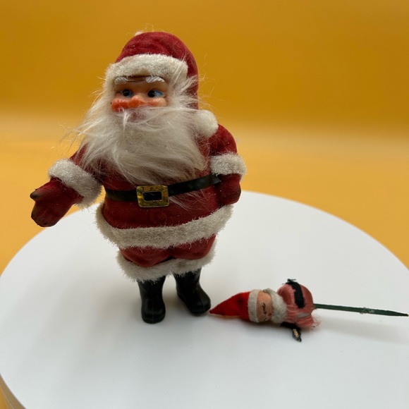 Vintage | Holiday | Vintage Felted Flocked Santa And Small Santa Pick ...